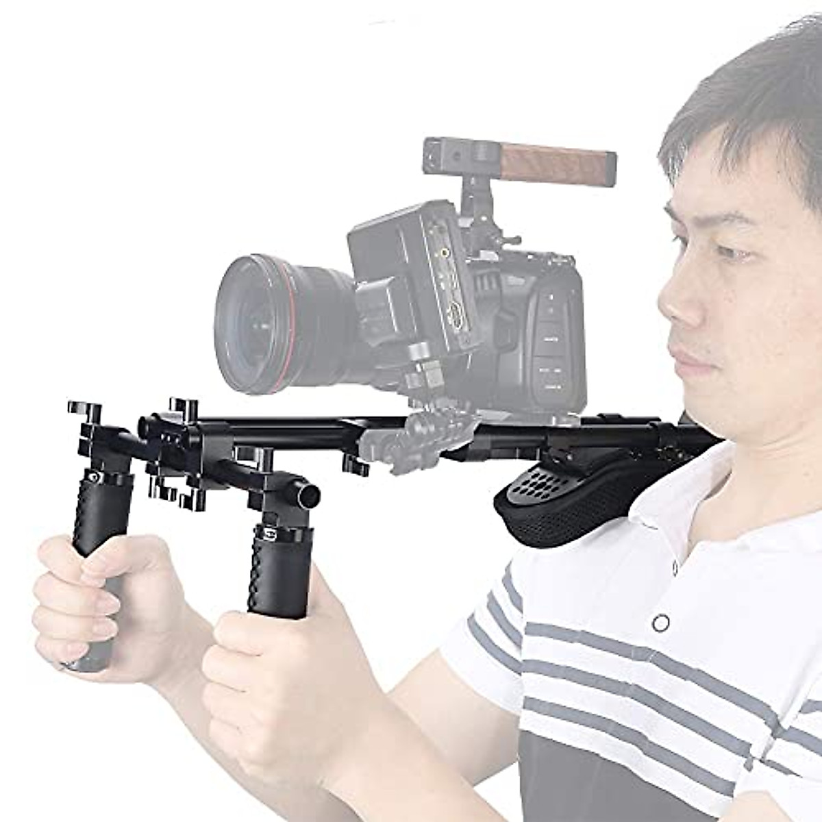 NICEYRIG 15mm Shoulder Pad Support System for DSLR Camera Cinema Camcorder, Shoulder Mount Rig with Base Plate, Aluminum Alloy 16'' 15mm Rod, Handle Set - 435