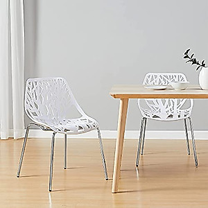 CangLong Modern Mid Century Plastic Shell Hollow Matal Legs Dining Chairs, set of 2, White 2