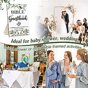 Geelin 19 Pcs Bible Wedding Guestbook Sign and Pens Set Greenery Wooden Standing Sign Bible Guest Book Sign 6 Highlighters for Bible Pages 12 Fine Point Pens for Baby Shower Bridal Shower Party