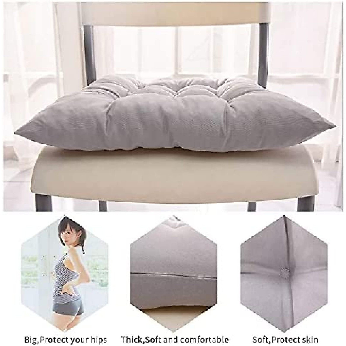 Set of 4 Dining Chair Cushions with Ties Soft Comfort Non Slip Square Seat Pads for Kitchen Dining Office Living Room Patio (Coffee)