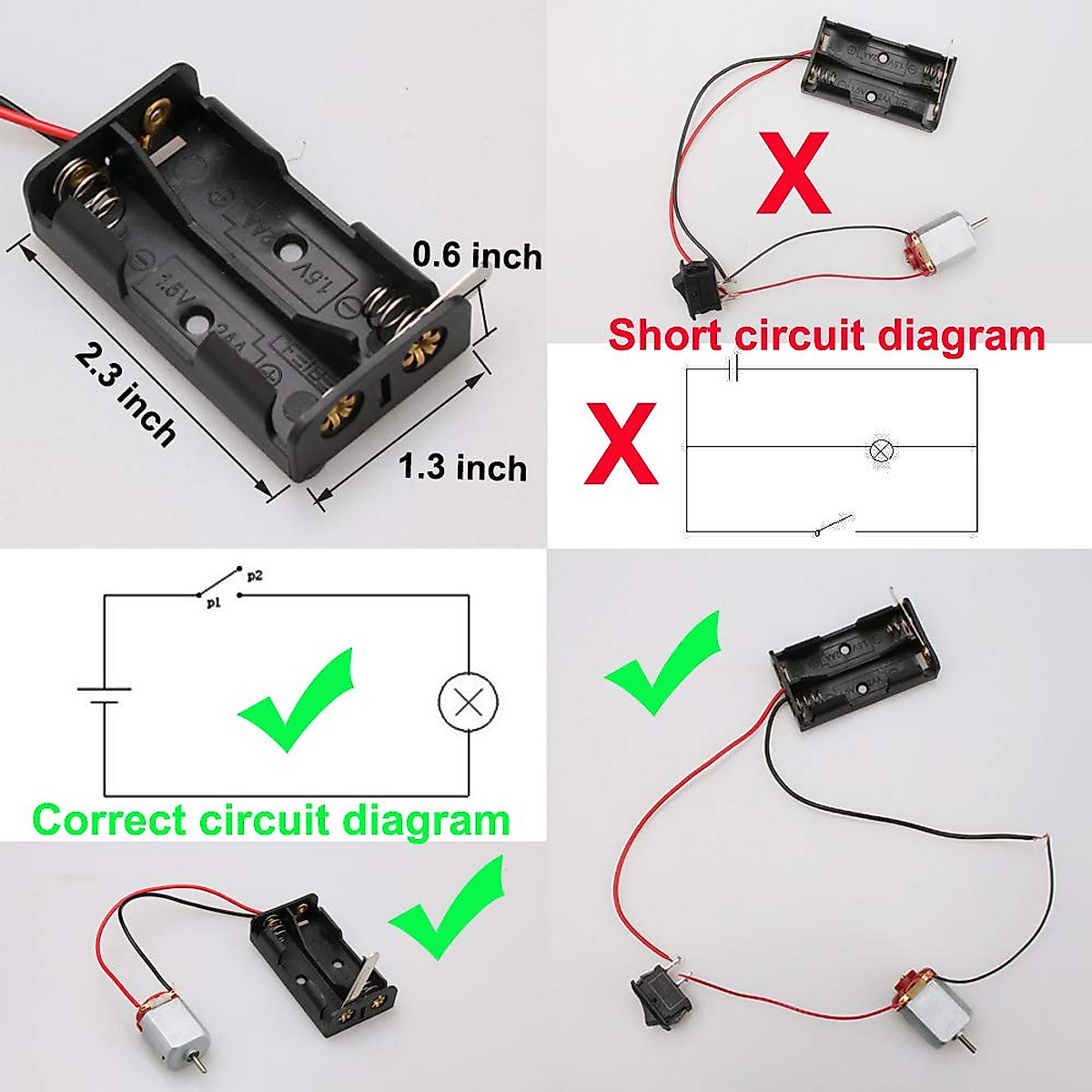 6 Set DC Motor Kit, Rectangular Electric 1.5-3V 24000RPM Mini Motor with 86 Pcs Plastic Gears, 2 x AA Battery Holder, Bracket, Rocker Switch, Shaft Propeller, Wheels for DIY Science Projects