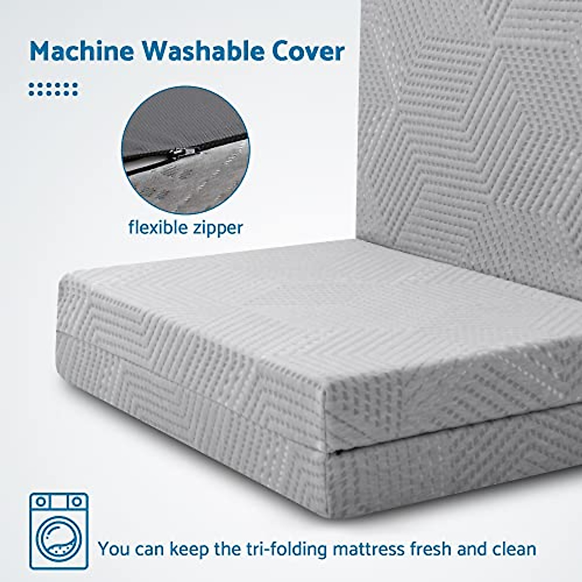 IULULU Folding Mattress, 4-Inch Single Size Tri-Fold Memory Foam Mattress Topper with Breathable & Washable Cover, Portable and Foldable Mattress for Floor, Guest Bed, Camping - CertiPUR-US Certified , Grey