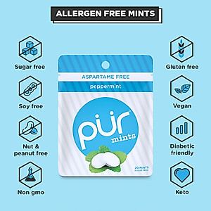 PUR Mints | Aspartame Free Mints | 100% Xylitol | Sugar Free, Vegan, Gluten Free & Keto Friendly | Natural Flavored Mints, Variety Pack, 20 Pieces (Pack of 3)