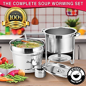 CHEFQ 7 Qt Deluxe Marmite Soup Chafer With Chrome Accent With 1 Apron
