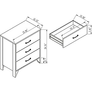 Panana 2/3/4 Drawer Dresser, Chest of Drawers Wooden Storage Dresser Cabinet Bedroom Furniture (White, 3 Drawer)