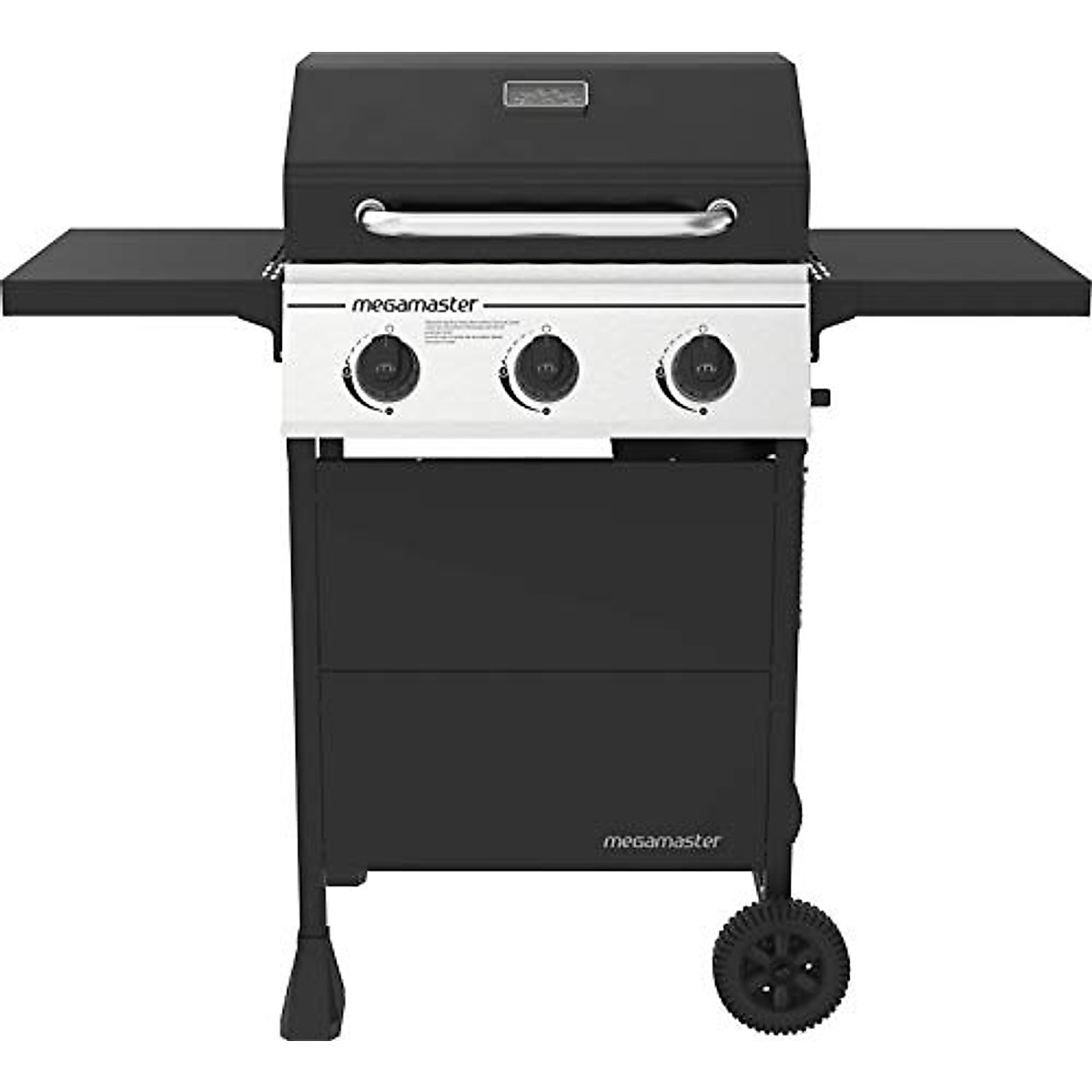 Megamaster 3-Burner Propane Gas Grill with 2 Foldable Side Tables, 30000 BTUs, Perfect for Camping, Outdoor Cooking, Patio and Garden Barbecue Grill, Silver and Black, 720-0988EA