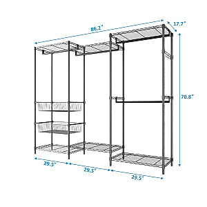 Closet System Organizer White With Sliding Baskets-Black (Black)