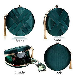CUCTACBCT Satin Round Clutch Purses for Women Evening Bags Wedding Party Purse Bridal Night Out Handbags,Dark Green