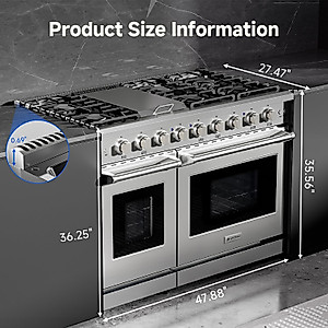 AAOBOSI 48 Inch Freestanding Gas Range Ovens with 7.0 cu.ft Large Capacity Double Convection Ovens, 6 Sealed Burners Plus Iron Grill Burner, Stainless Steel Gas Range Stove with NG/LPG Convertible