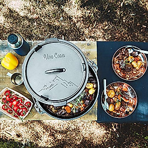 Uno Casa 6Qt Cast Iron Camping Dutch Oven with Lid Lifter and Storage Bag - Cast Iron Dutch Oven Pot with Lid, Cast Iron Camping Cookware, Camping Oven - Campfire Cooking Equipment