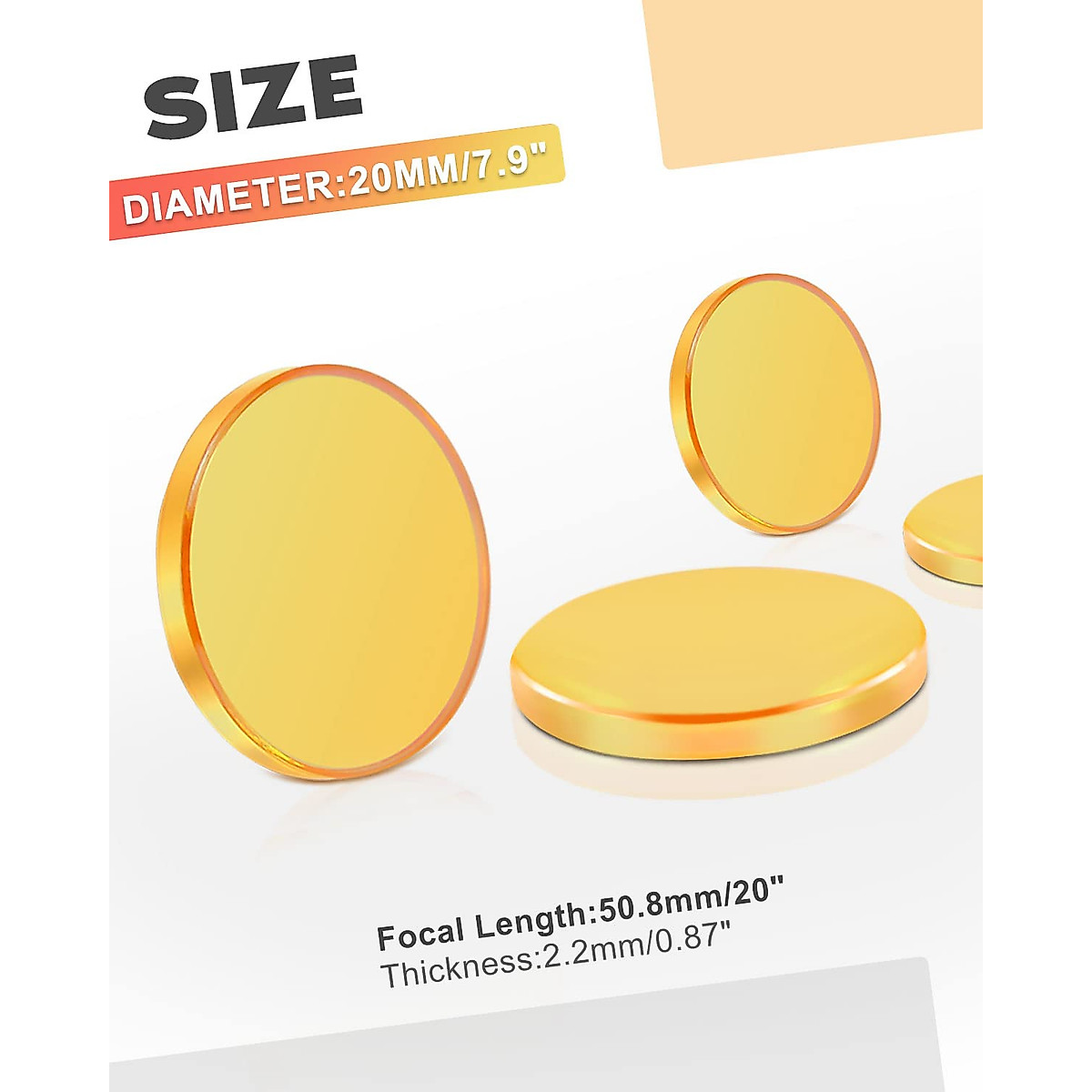 Inccala CVD ZnSe CO2 Laser Lens Laser Mirror 20mm/0.79" FL101.6mm/4" T2.2mm Meniscus Focus Lens for CO2 Laser Engraving Cutting Machine