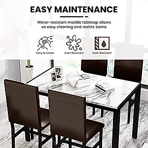 tantohom Dining Table Set for 4, Modern Kitchen Table and Chairs for 4, 5 Pieces Dining Room Table Set with Upholstered PU Leather Chairs for Small Spaces, Apartment, Dinette, Home Furniture, White