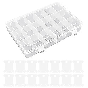 Floss Organizer Storage Box With 18 Compartments & 100 Bobbins, Clear, 10.5"