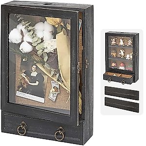 Qiannhee Shadow Box Frame 11x16 Large Shadow Box with Drawers and Removable Shelves, Display Case for Dried Flower Picture Frames Wood Memory Box, Deep Shadow Box for Pins (Carbonized Black)