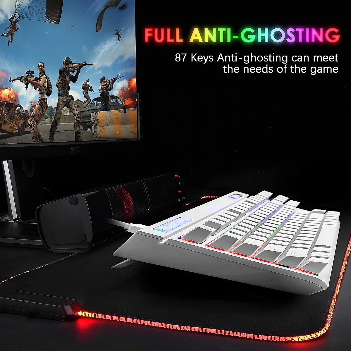 ZIYOU LANG Mechanical Gaming Keyboard,Chroma RGB 18 Kinds LED Backlit Keyboard with Wired Type C,87 Keys Anti-ghosting,Blue Switch and 4 Low Profile Switch Scroll Wheel for PC Gamers