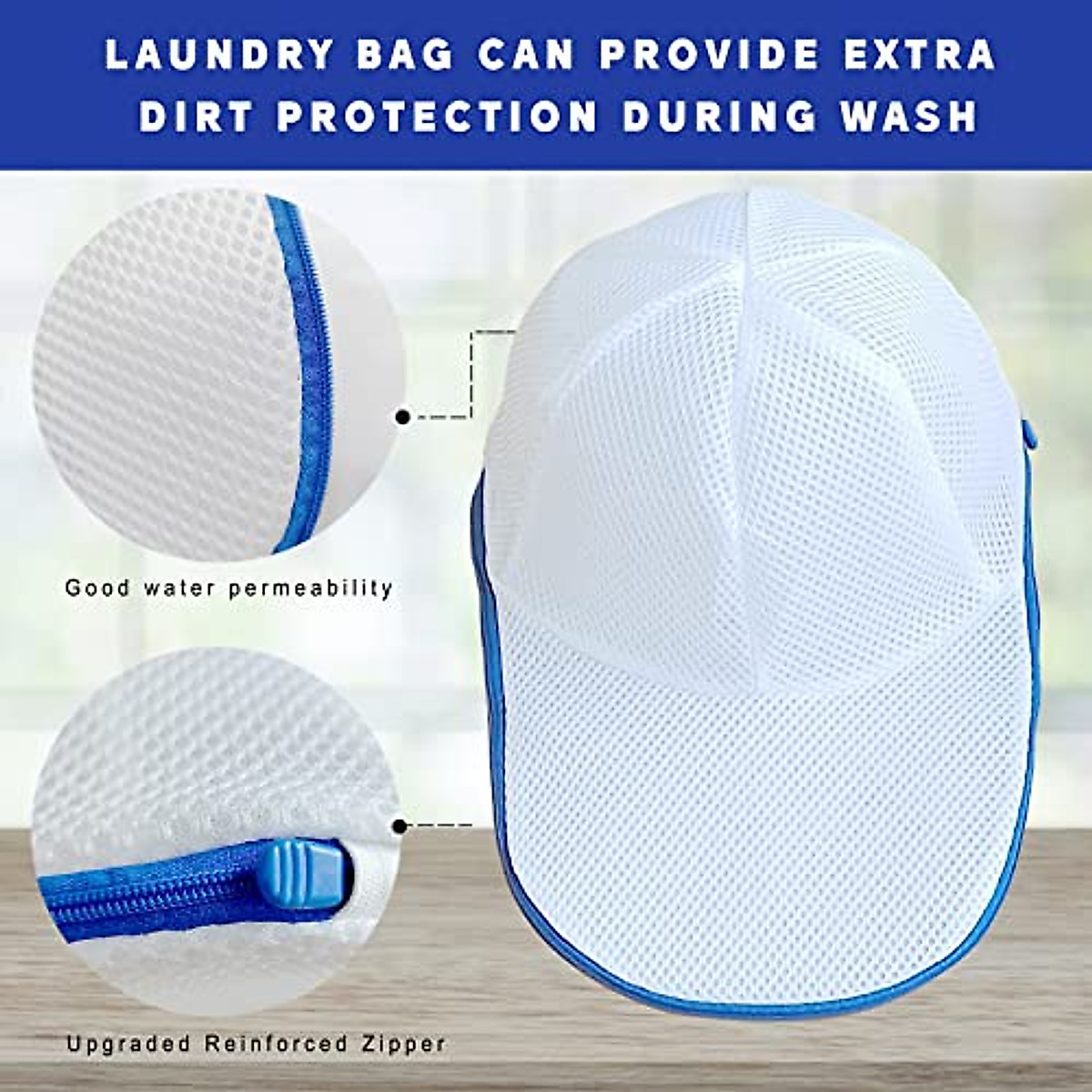 2 Pack Hat Washer for Washing Machine, Hat Cleaner for Baseball Caps Washing Cage with Laundry Bag, Hat Holder for Washing Machine, Hat Protector Rack Hat Shaper (Sapphire-2pcs)