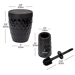 Mind Reader Basket Collection, Round Wastepaper Basket with Swivel Lid and Toilet Brush Set, Bathroom, 2 Piece Set, Bin is 8.75"W x 11.25"H and the brush is 15.25" H, 8.75"L x 8.75"W x 11.25"H, Black
