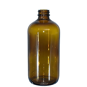 GlassBottleOutlet (Pack of 20) 16 oz. Amber Boston Round with Black Poly Cone Cap