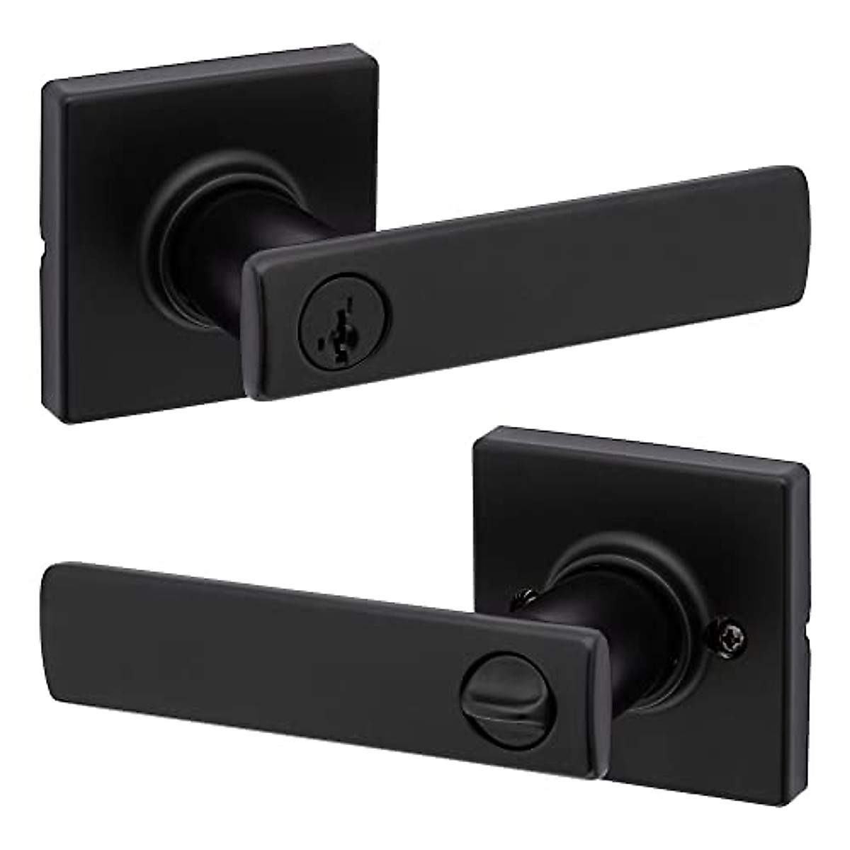 Kwikset Breton Keyed Entry Door Lever featuring SmartKey Security and Microban in Matte Black