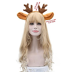 HODRME Plush Reindeer Antler Headband-Halloween Christmas Festival Theme Party Animal Cosplay Costume Headbands