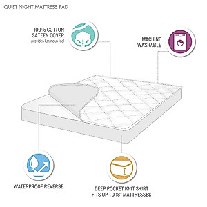 Madison Park King Mattress Protector Pad Waterproof Bed Cover, Breathable 300TC Sateen Cotton, Diamond Quilted Topper, Quiet Nights, Fitted Pocket Fits Up to 18 Inch, Machine Washable, White