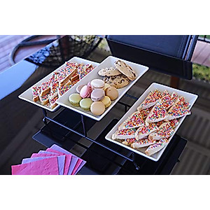 The Most Versatile 3 Tier Serving Tray. Collapsible Metal Stand with 3 Plates & 3 Bowls on Black Wood Base. Tiered Tray Party Food Server Display for appetizers, Cupcakes, Fruit, Cheese, Desserts.
