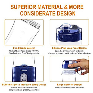 Portable Blender, Vaeqozva USB Rechargeable Smoothie on the Go Blender Cup with Straws, Protein Shakes Fruit Mini Mixer for Home, Sport, Office, Camping - Navy Blue