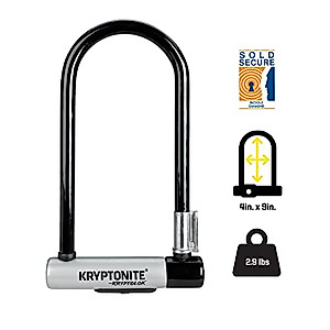 Kryptonite Kryptolok Standard Bike U-Lock, Heavy Duty Anti-Theft Bicycle U Lock, 12.7mm Shackle with Mounting Bracket and Keys, High Security Lock for Bicycles Scooters,Black