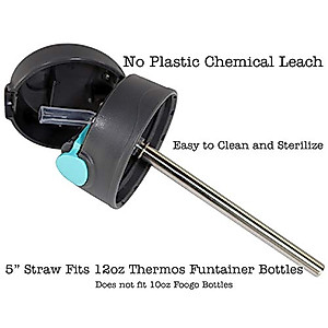 Extra Short 5" Safer Stainless Steel Straws for 12oz Thermos Funtainer, Cocktails, Small Glasses or Cups (4 Pack + Cleaning Brush)