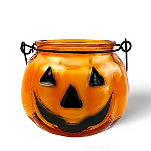11oz Handmade Halloween Pumpkin Candle - 100% Soy Wax, Over 50 Hours Burn Time - Farmhouse Fall Halloween Home Decor - Gift for Halloween Decorations Indoor - Pumpkin Shaped Candle, Made in USA