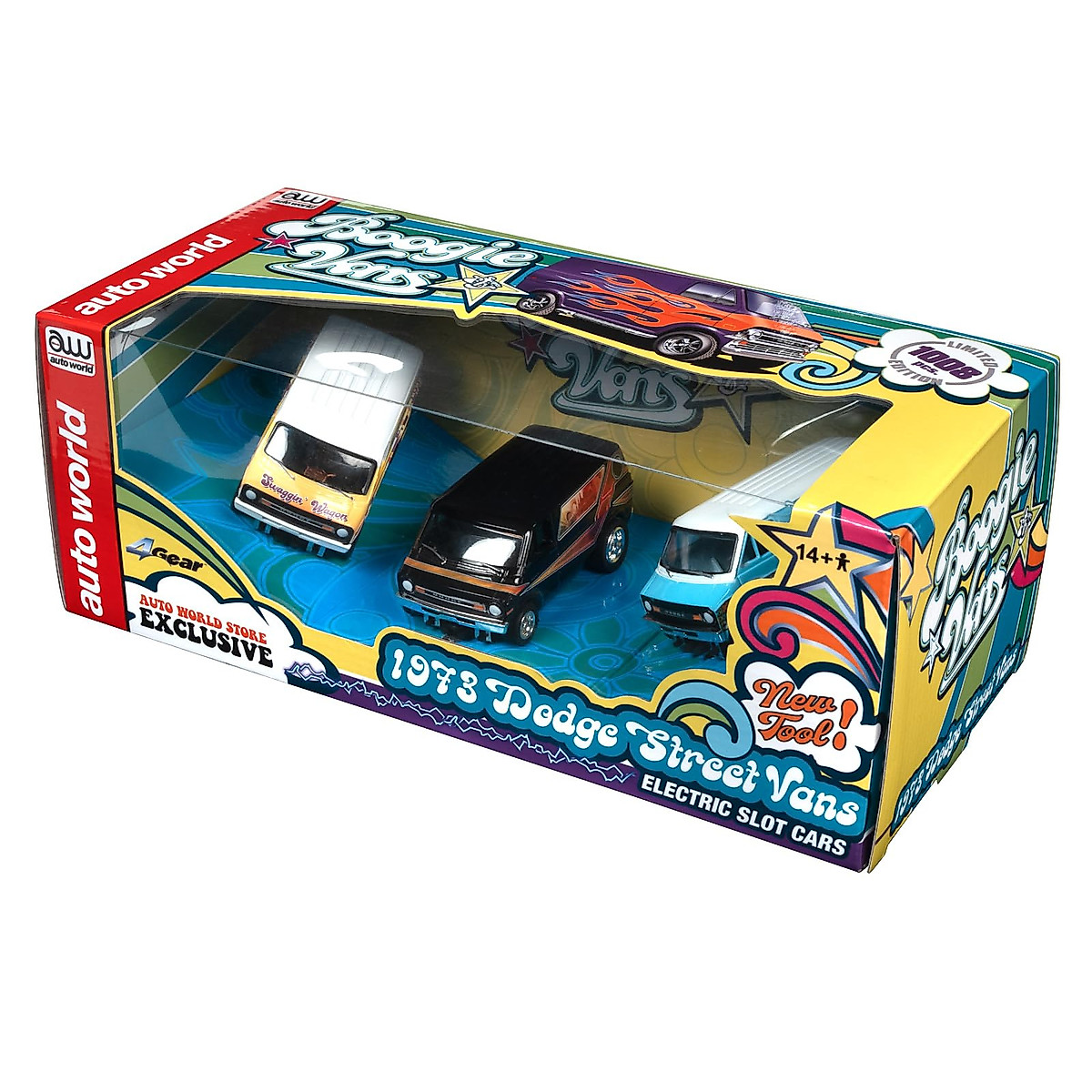 Auto World 4Gear 1973 Dodge Van (3 Car Set) (AW Exclusive) Slot Cars HO Scale