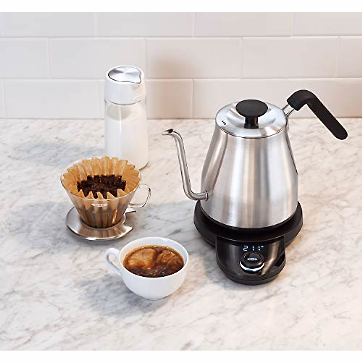 OXO Brew Gooseneck Electric Kettle – Hot Water Kettle, Pour Over Coffee & Tea Kettle, Adjustable Temperature, Built-In Brew Timer, Stainless Steel, 1L​