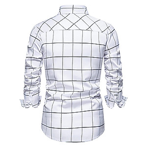 Men's Long Sleeve Striped Dress Shirts Classic Plaid Button Down Shirts Slim Fit Turn-Down Collar Shirt Top (White,Small)