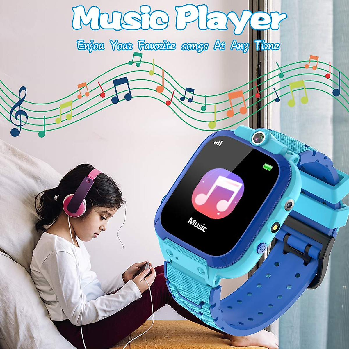Kids Smart Watch for Boys Girls Game Smartwatch with 14 Educational Games HD Dual Camera Touchscreen Music Video Player 12/24 Hr Alarm Clock Pedometer Toddler Watch Learning Toys (Blue)