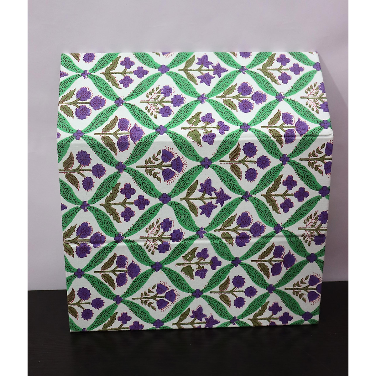 Generic Trash can Dustbin Waste Basket for Kitchen, Room Handmade Paper Block Print Flower Design Plastic Free Bin Decorative 3.3 Gallon (1, Purple Flower)