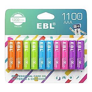 EBL Rechargeable AAA Batteries 10 Pack, 1.2V NiMH Pre-Charged Triple A Battery 1100mAh