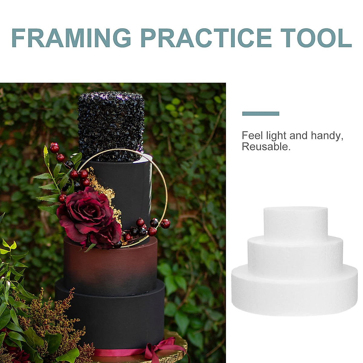 Cake Decorating 3Pcs 3-Tier Cake Foam Round Foam Cake Models Polystyrene Embryo Cake Modeling Ornament for Cake Decorating Wedding Display (White) Plastic Cake Stand