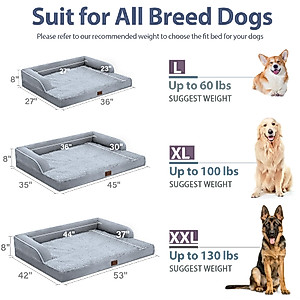 Casa Paw Orthopedic Dog Beds for Extra Large Dogs, Waterproof XLarge, Memory Foam Couch , Comfy Bolster Pet Bed with Removable Washable Cover, Nonskid Bottom (X-Large, Grey)