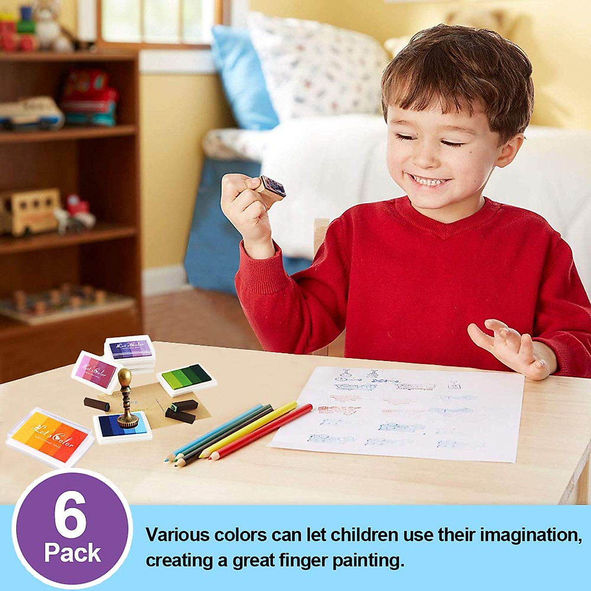 XoreArt Craft Rainbow Finger Ink Pads, Set of 6 DIY Multicolor Craft Stamp Pads for Kids Washable 24 Colors