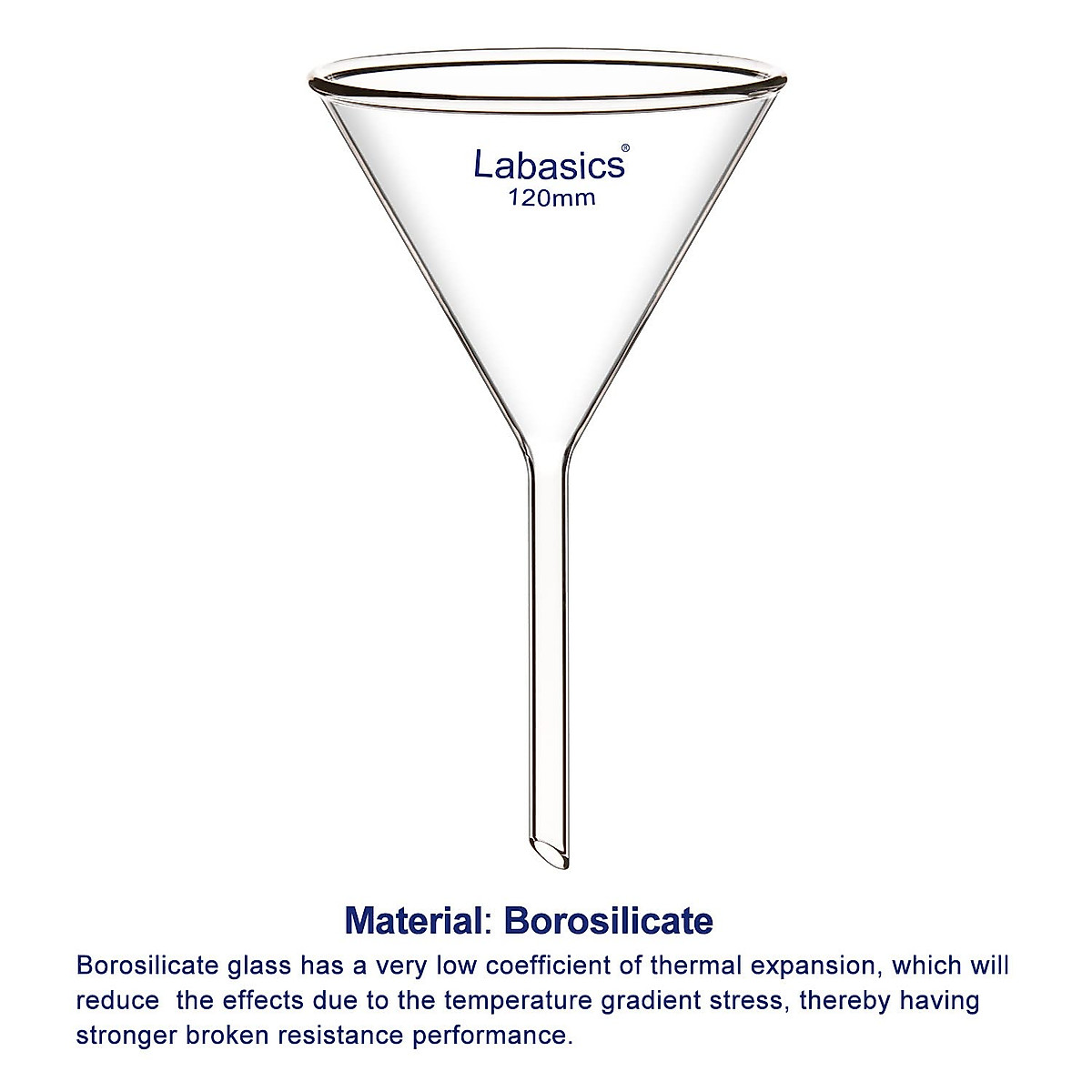 Labasics 2-Pack Glass Heavy Wall Funnel Borosilicate Glass Funnel, Short Stem 120 mm Diameter, 120 mm Stem Length
