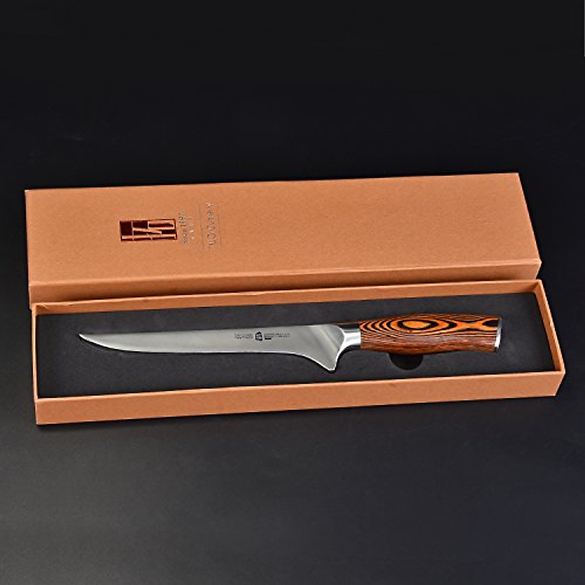 TUO Boning Knife - Razor Sharp Fillet Knife - High Carbon German Stainless Steel Kitchen Cutlery - Pakkawood Handle - Luxurious Gift Box Included - 7 inch - Fiery Phoenix Series