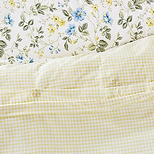 Laura Ashley Home - King Duvet Cover Set, Cotton Sateen Reversible Bedding with Matching Shams, All Season Home Decor (Meadow Floral Blue, King)