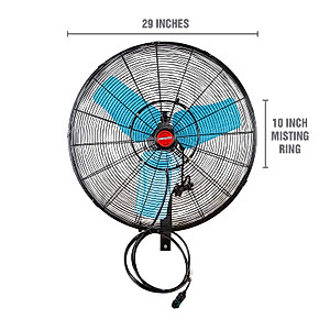 OEMTOOLS 23980 24" Oscillating Wall-Mount Misting Fan, Weather Resistant Outdoor Mister Metal 180 Degree Oscillation, 7200 CFM Max.
