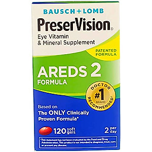 BAUSCH + LOMB PreserVision AREDS 2 Formula Eye Vitamin and Mineral Supplement, 120 softgels