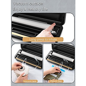 Vacuum Sealer Machine, Dry/Moist Vacuum Sealer Machine with Built-in Cutter and Bag Storage, External Vacuum System, Air Sealer Machine for Food Storage and Sous Vide with Starter Kit, Black