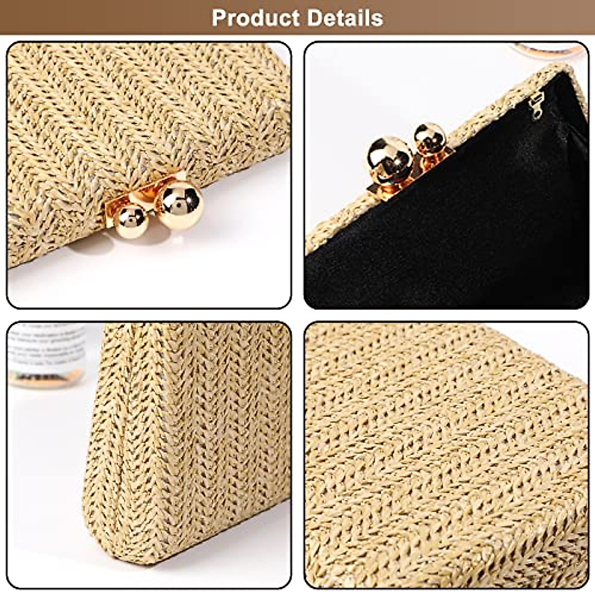 Women Evening Bag Elegant Woven Clutch Classic Purses Formal Wedding Party Shoulder Bags Prom Handbags (Black)