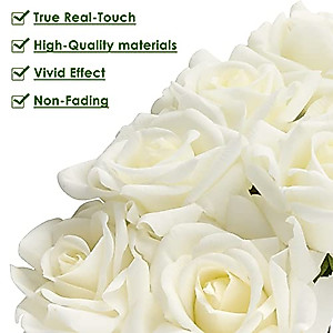 Eyamumo 7pcs Artificial Roses Flowers, Faux Silk Rose Artificial Flower, Real Touch Fake Flowers Decoration DIY for Wedding Party Home Office Decoration Dining Table Centerpiece