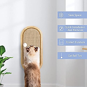 Litail Cat Wall Scratching Post, Sisal Cat Wall Scratcher with Cat Ball Toy, Floor/Wall Mount Cat Scratcher, Wood Cat Scratching Board for Couch Protector, Cat Wall Furniture for Cats (22in x 9.8in)