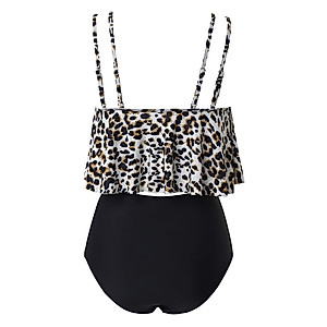 OMKAGI Women Ruffle Bikini Swimsuit Plus Size Racerback High Waisted Tankini Set(XXX-Large,Leopard-Black)