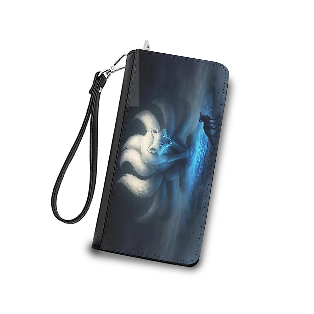 Wallets for Women,Fierce Nine-Tailed Fox,Genuine Leather Credit Card Holder with RFID Blocking Large Capacity Wristlet Coin Purse
